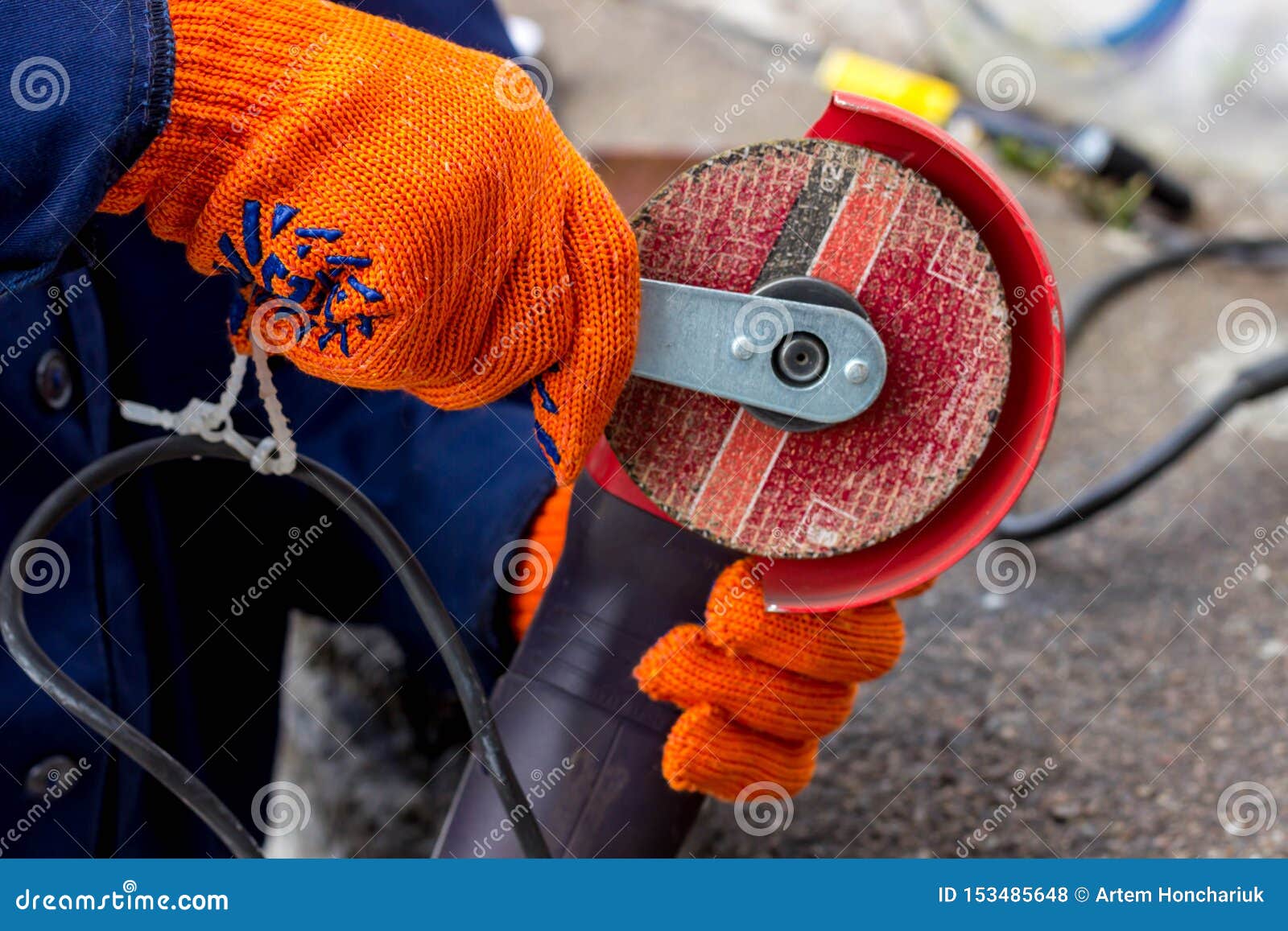 Worker Uses Angle Drive Grinder for Work. How in Angle Drive Grinder ...