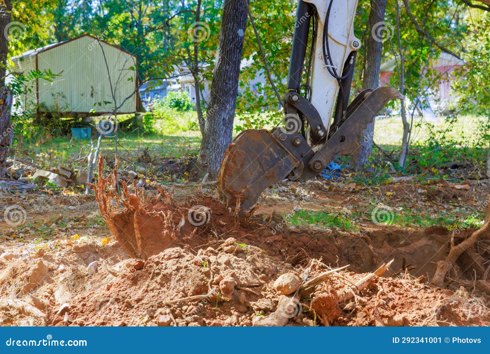 Worker Uses an Excavator To Uproot Trees As Part of Preparation Ground ...