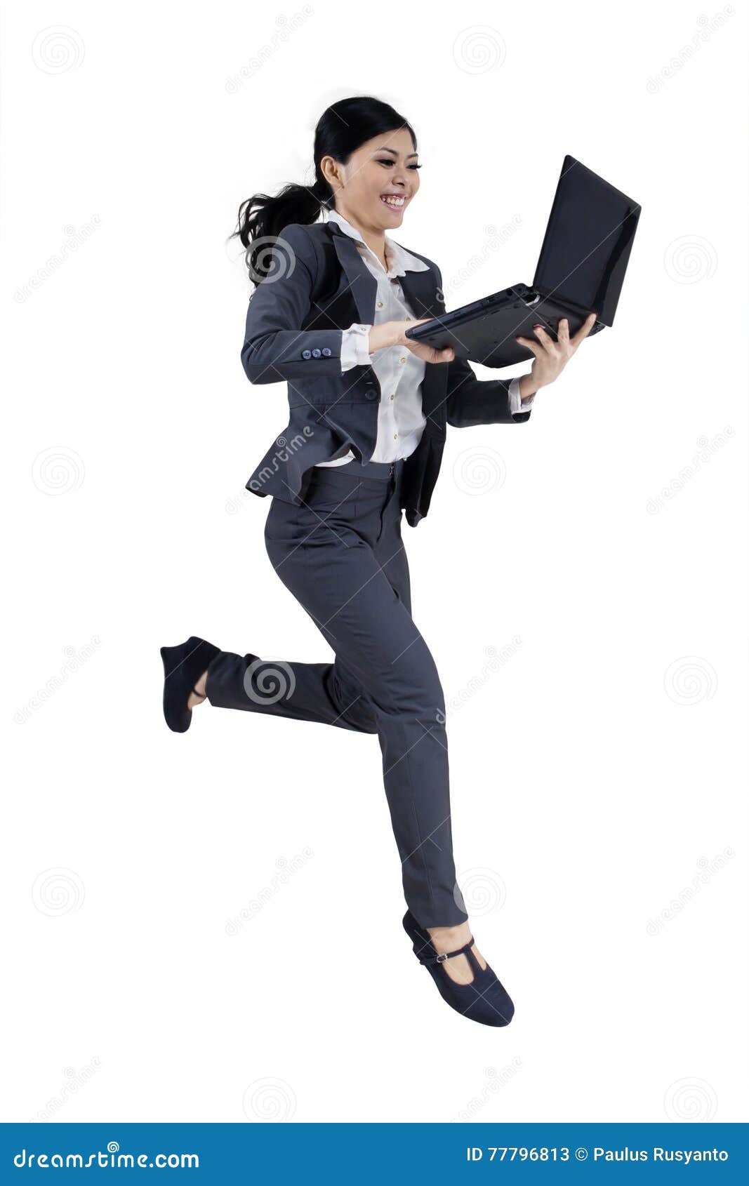 Worker Uses Laptop while Running Stock Image - Image of isolated ...