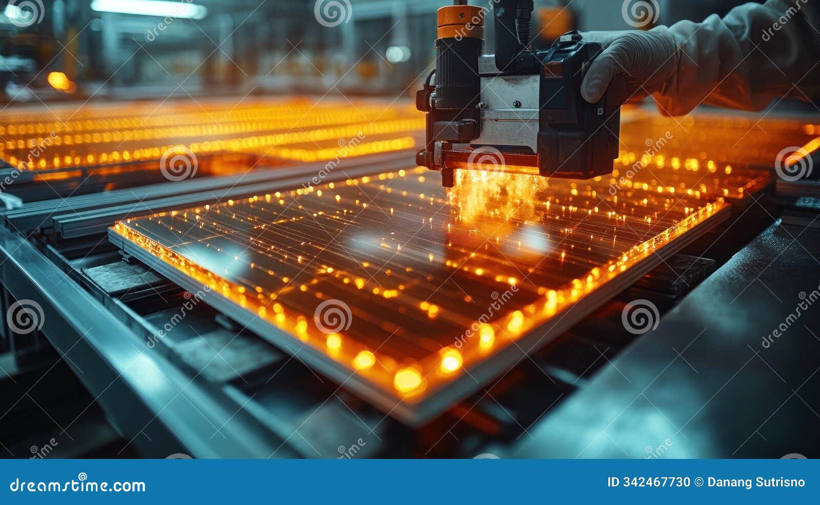 A Worker Uses a Specialized Tool To Apply Sealant To a Solar Panel ...