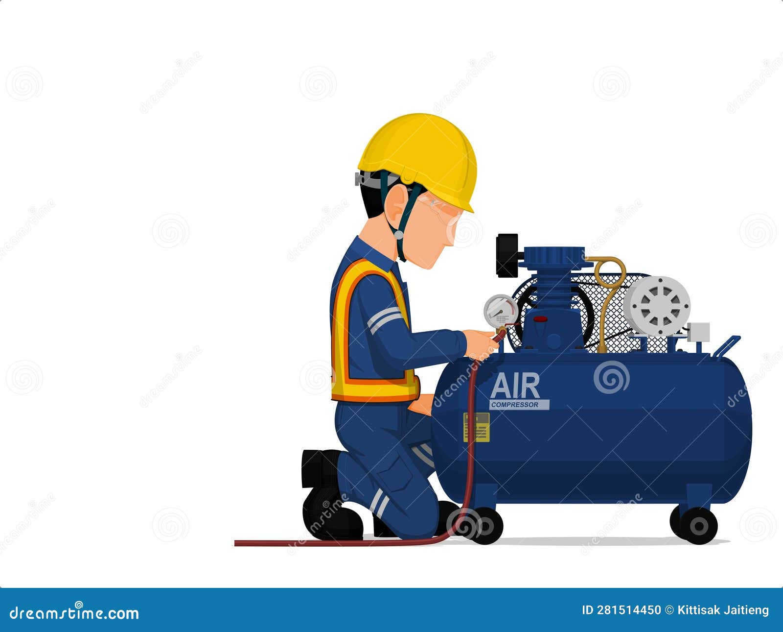 Worker Is Using Ait Compressor Vector Illustration | CartoonDealer.com ...