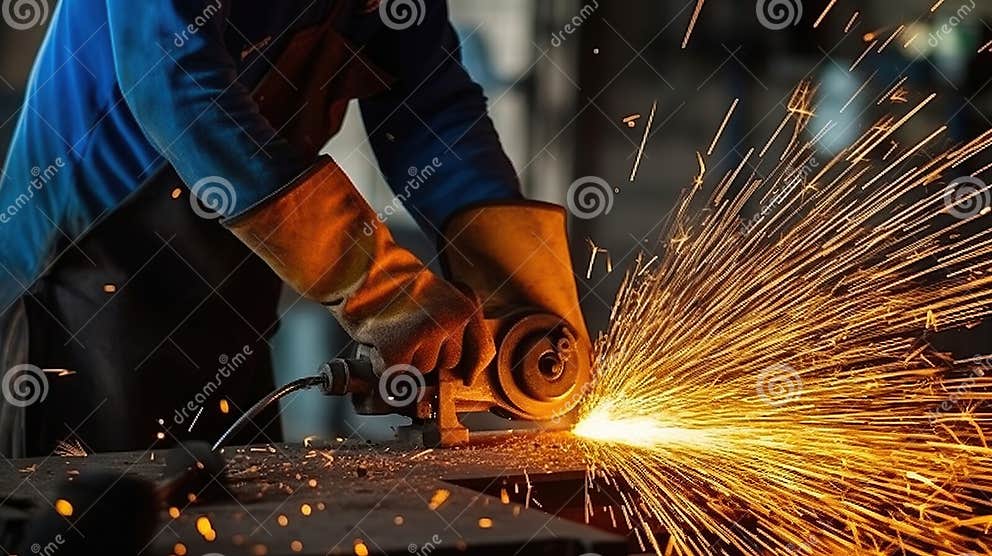 Worker Using an Angle Grinder and Proyecting Sparks. Generative AI ...