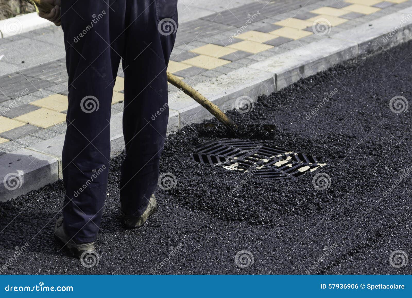 Worker Using Asphalt Lute To Level the Asphalt 2 Stock Photo - Image of ...