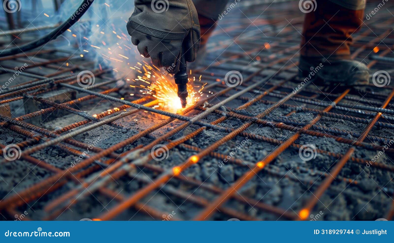 A Worker Using a Blow Torch To Weld Different Sections of the Rebar ...