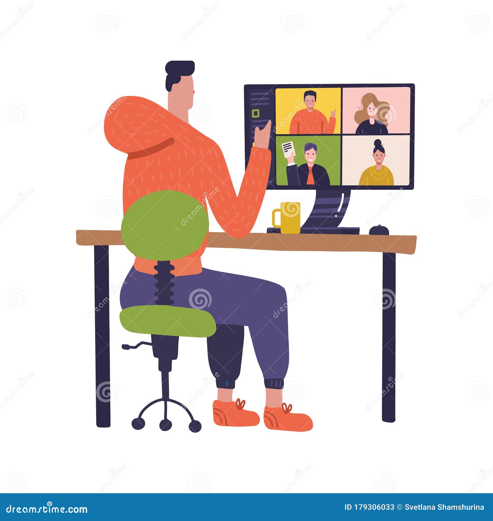 Worker Using Computer for Collective Virtual Meeting and Group Video ...