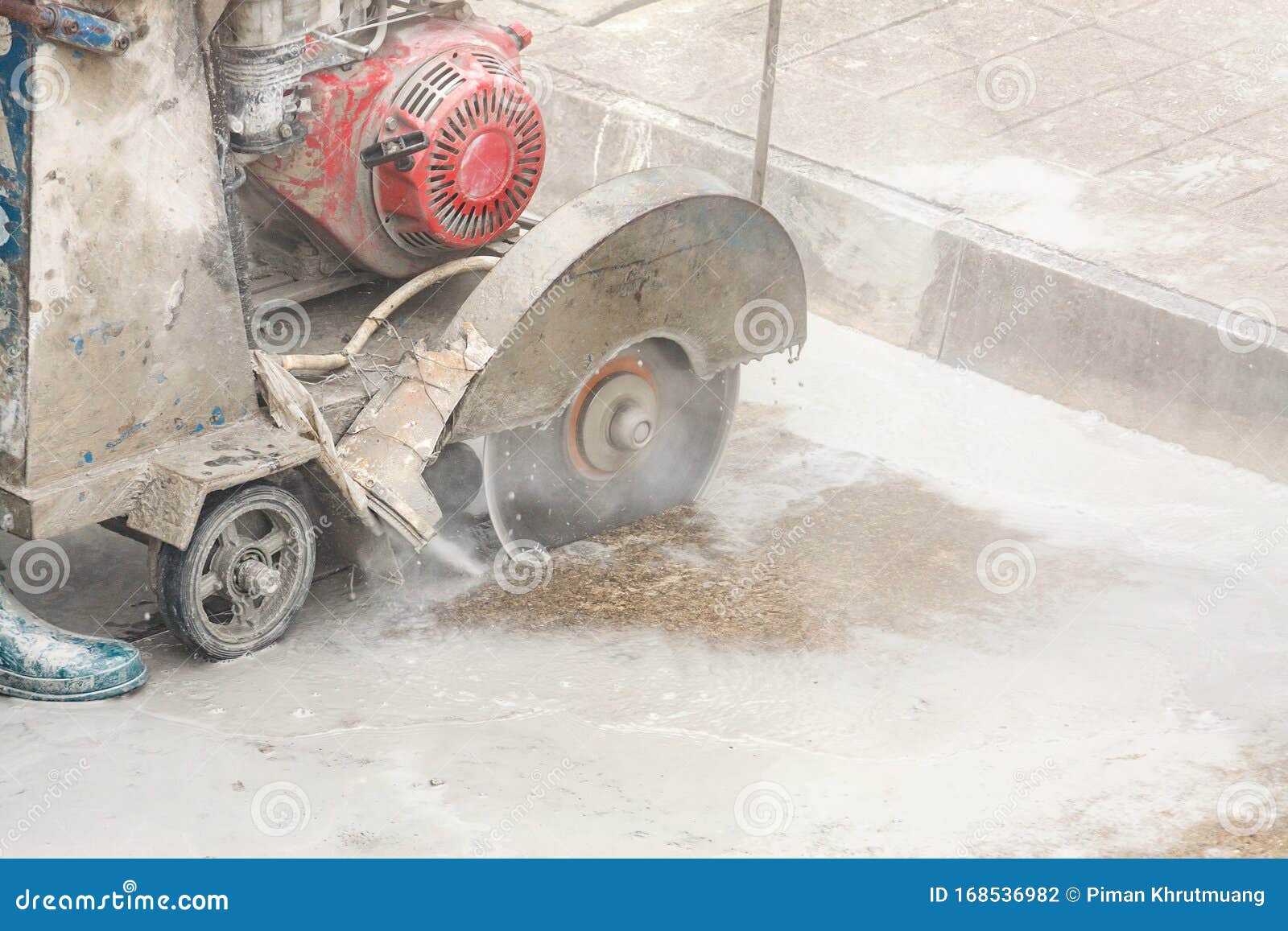 Worker Using Diamond Saw Blade Machine Cutting Concrete Road Stock ...