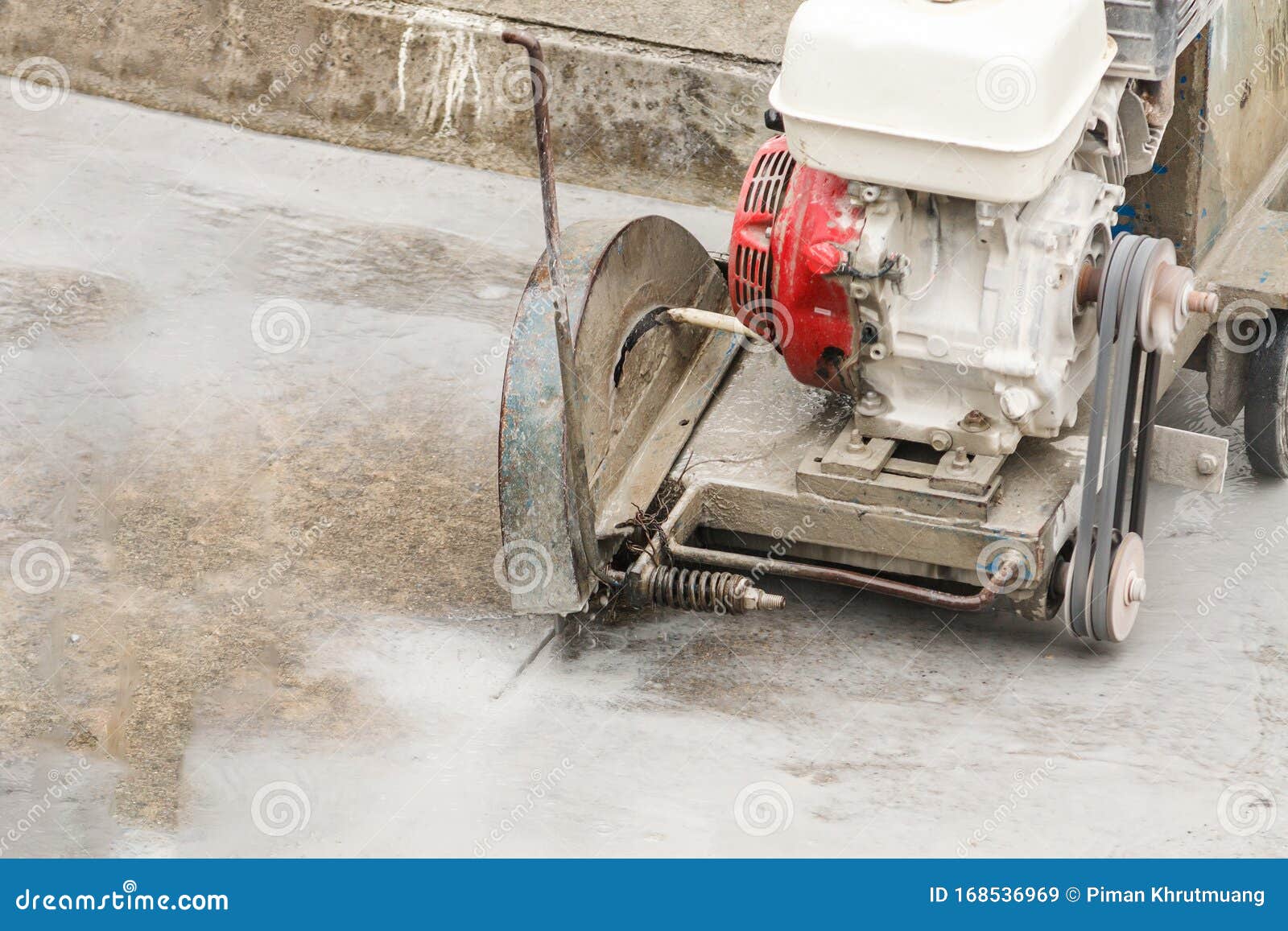 Worker Using Diamond Saw Blade Machine Cutting Concrete Road Stock ...