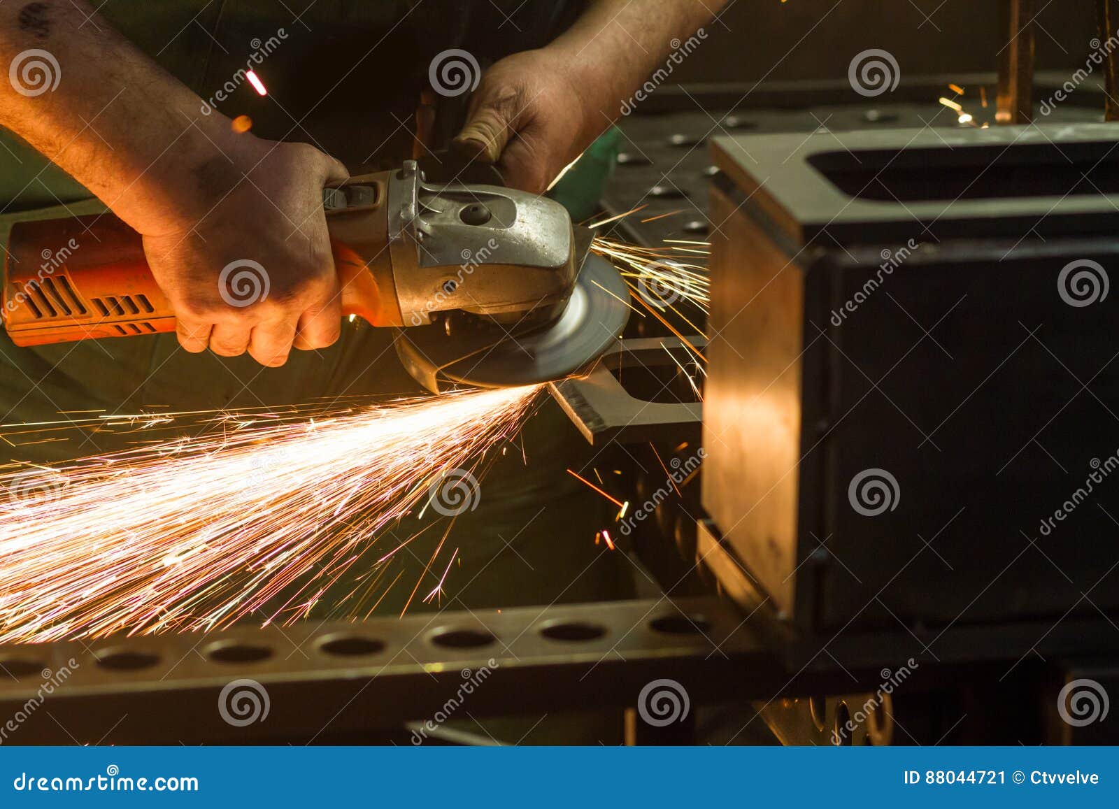 Worker Using Electric Grinder Stock Image - Image of finishing, factory ...