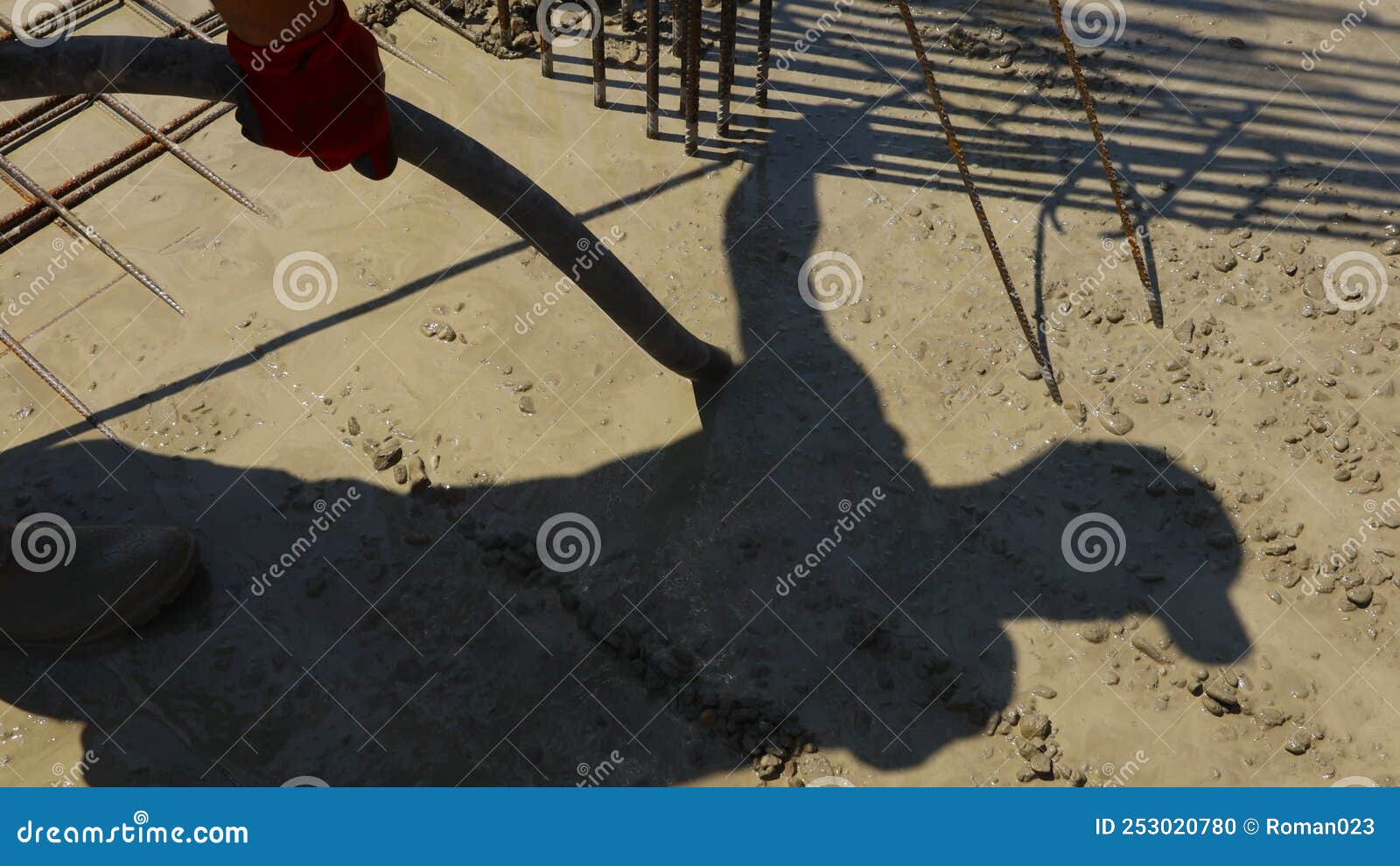 Worker is Using Electric Vibratory To Compact Concrete in Foundation ...