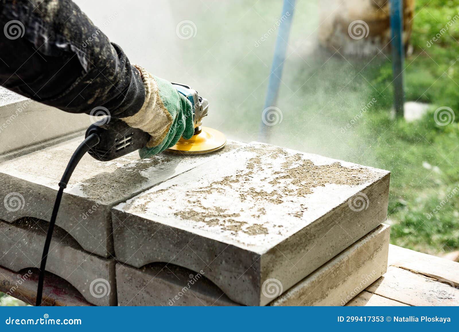 A Worker Using Grinder To Clean Pavement Slabs Stock Image - Image of ...