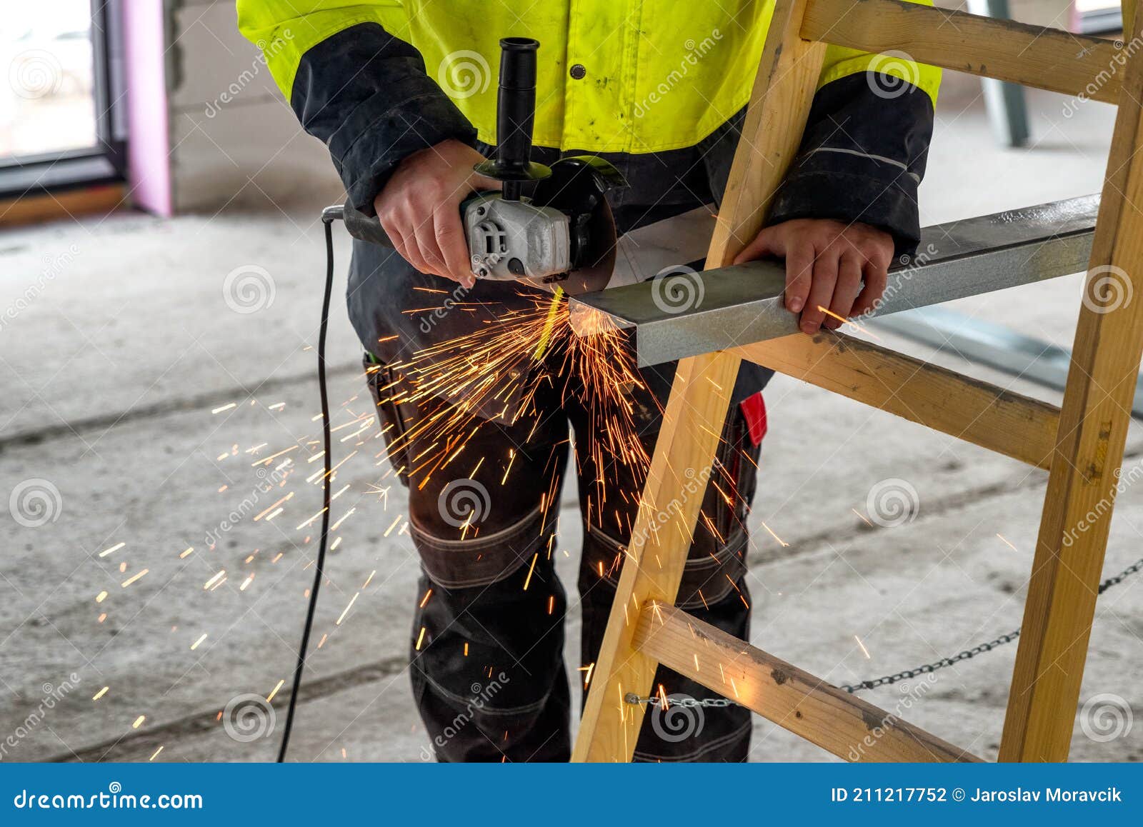 Worker Using Grinding Machine Stock Photo - Image of equipment, steel ...