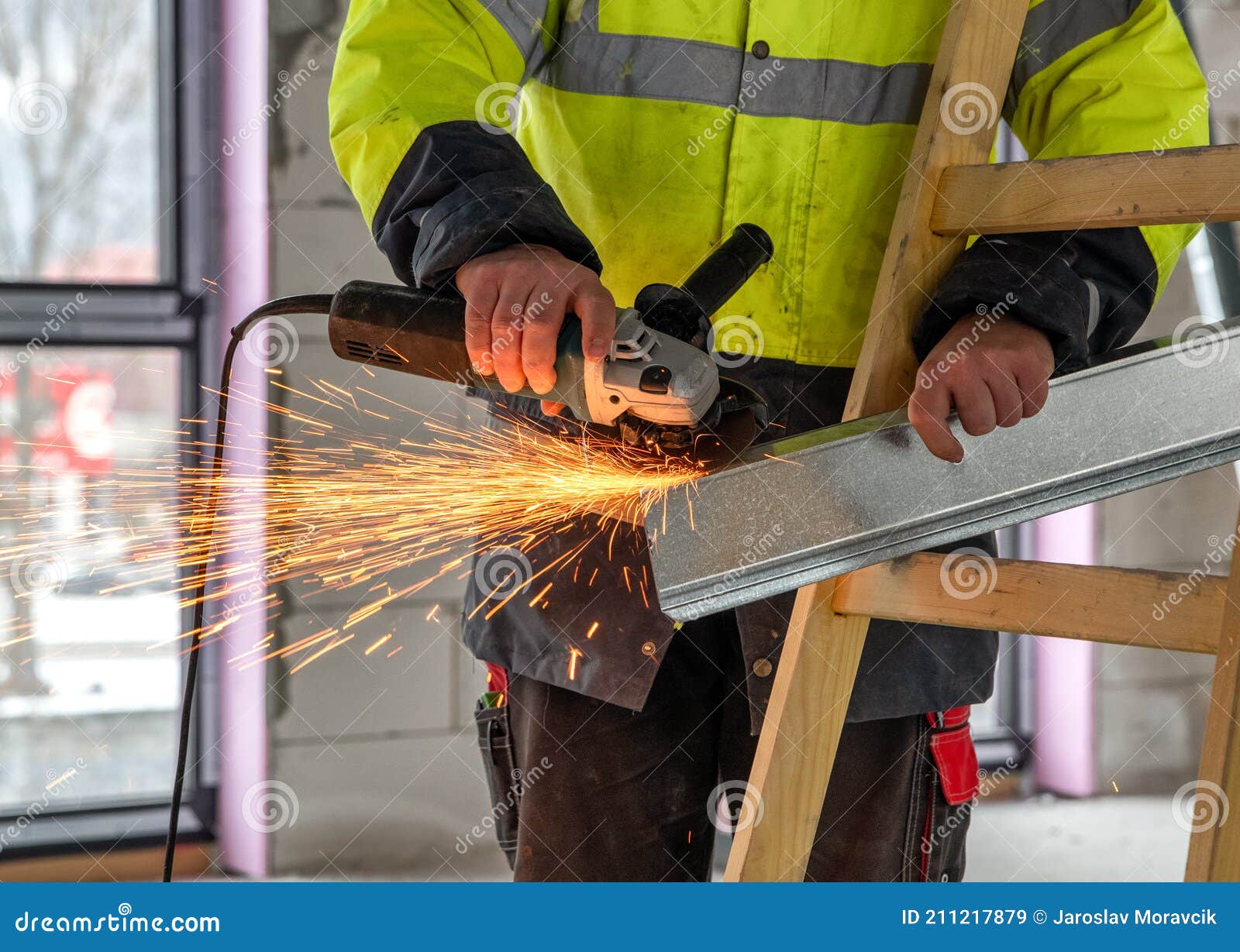 Worker Using Grinding Machine Stock Image - Image of safety, power ...