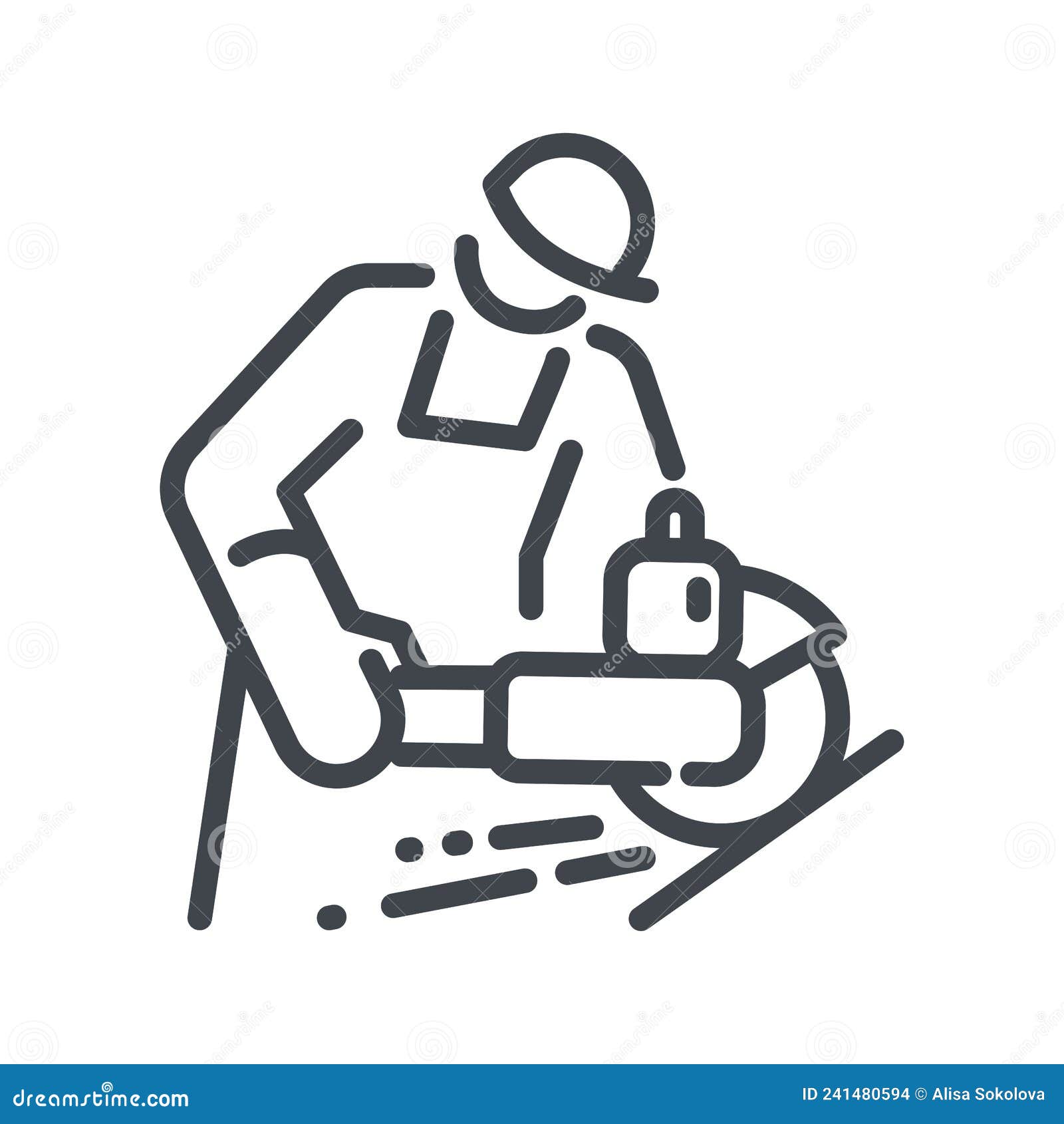 Worker Using Grinding Tool Line Icon Isolated on White Transparent ...