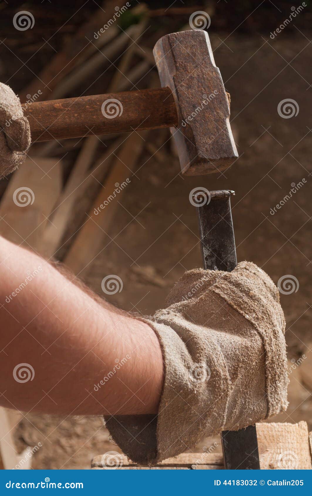 Worker Using Hammer Hitting Chisel Stock Photos - Free & Royalty-Free ...