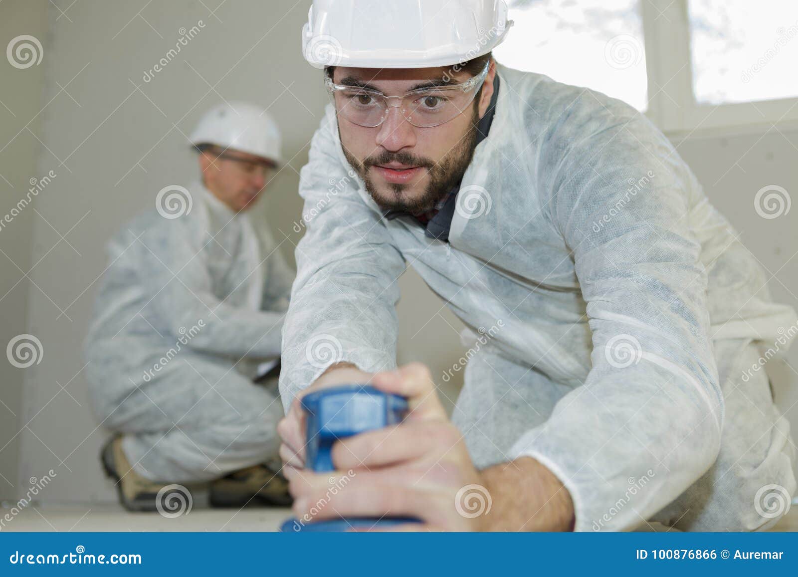 Worker Using Hand-held Belt Sander Stock Photo - Image of plywood ...