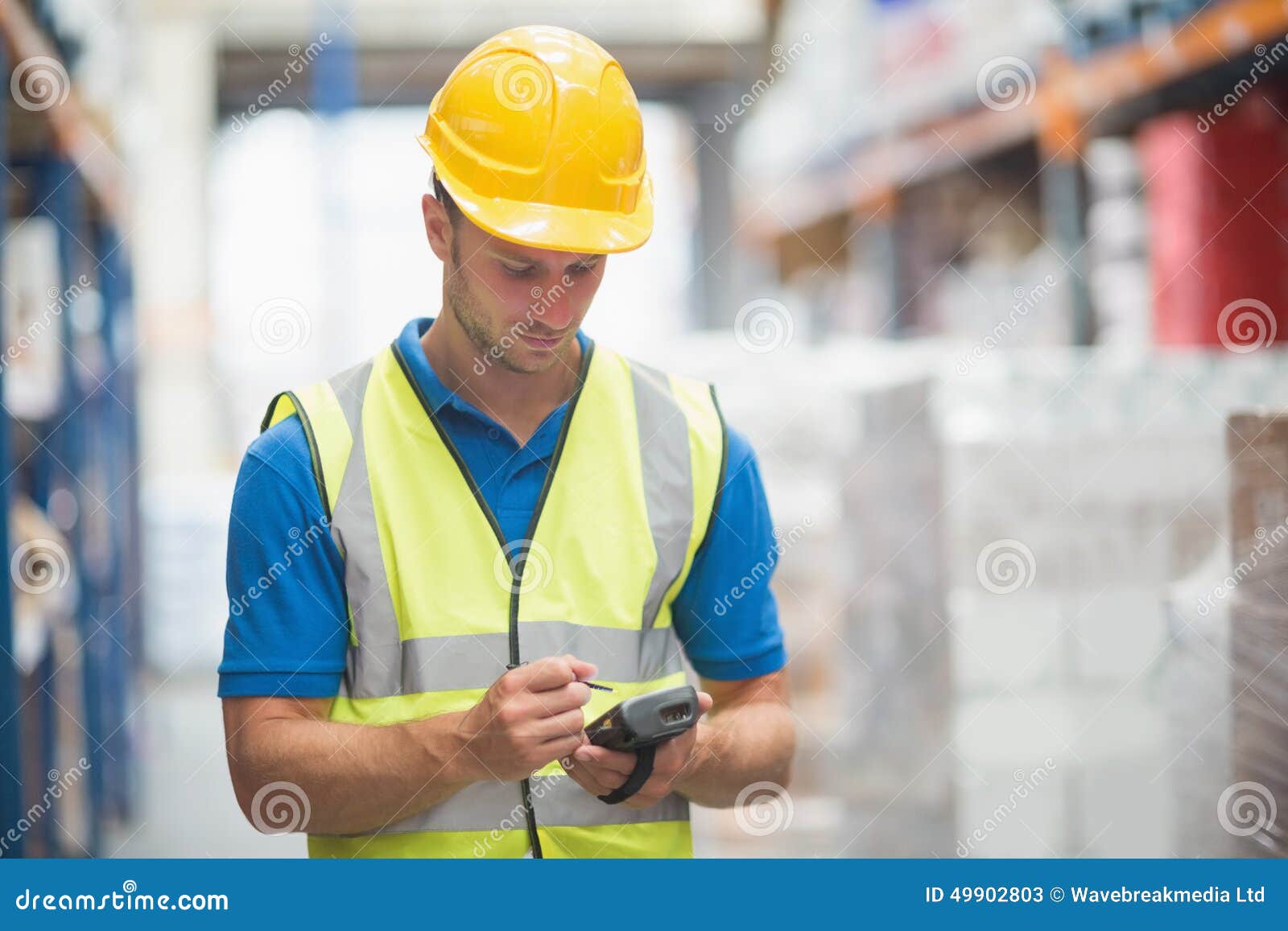 Worker Using Hand Held Computer Stock Image - Image of warehouse, male ...