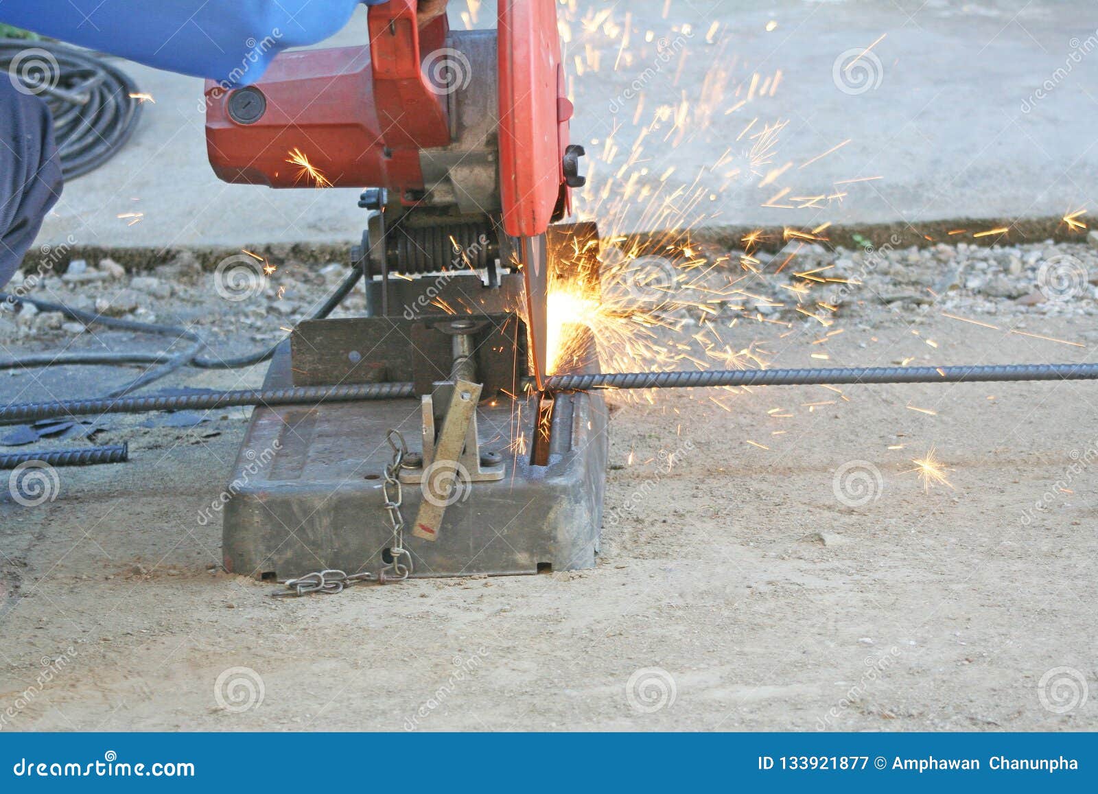 Worker Using Hand Steel Shears Machine Stock Image - Image of close ...