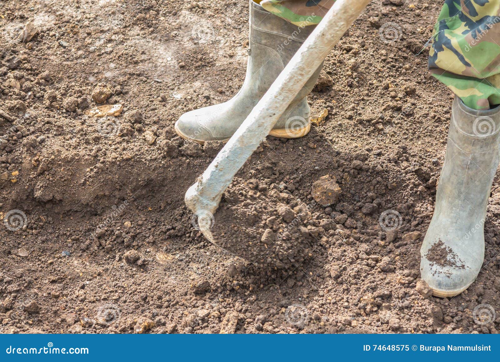 Worker Using Hoe Dig the Soil. Stock Image - Image of blur, ground ...