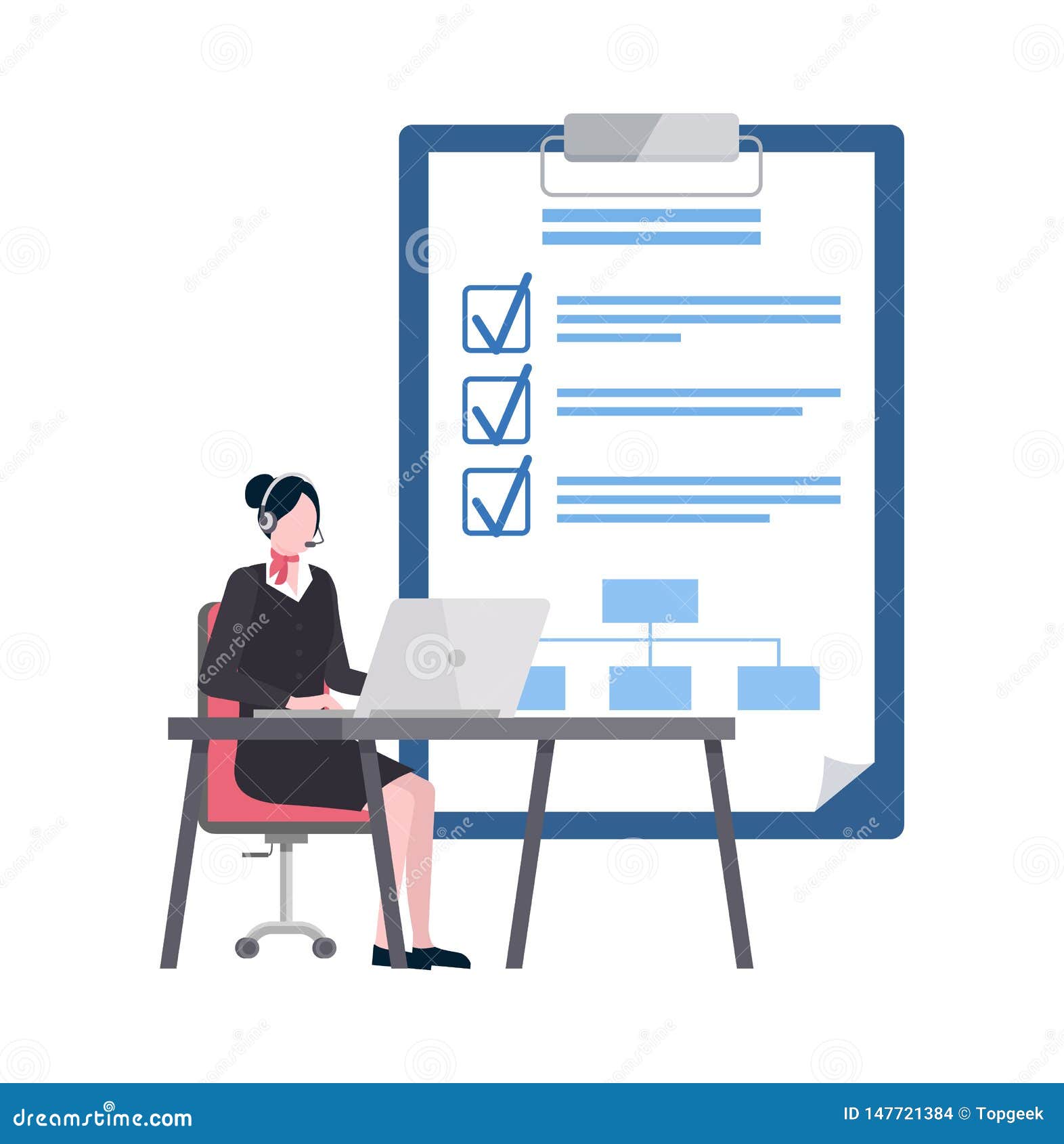 Worker Using Laptop, Goals List with Ticks Vector Stock Vector ...