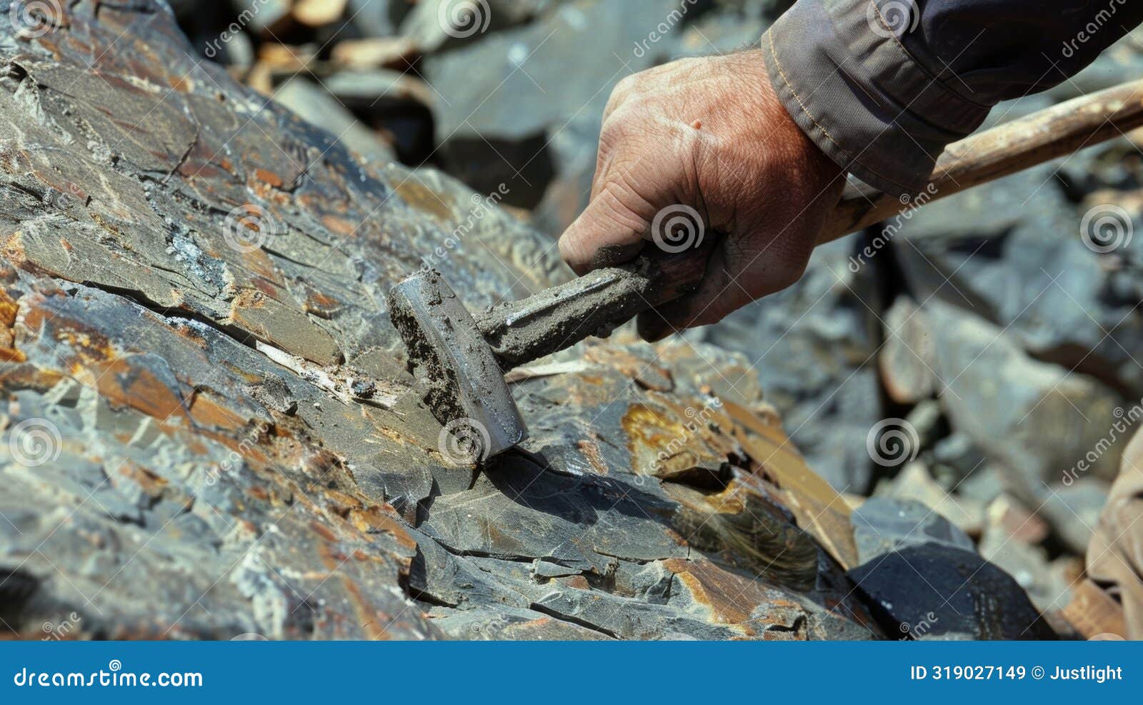 A Worker Using a Pickaxe To Extract Uranium Ore from a Rock Face Stock ...