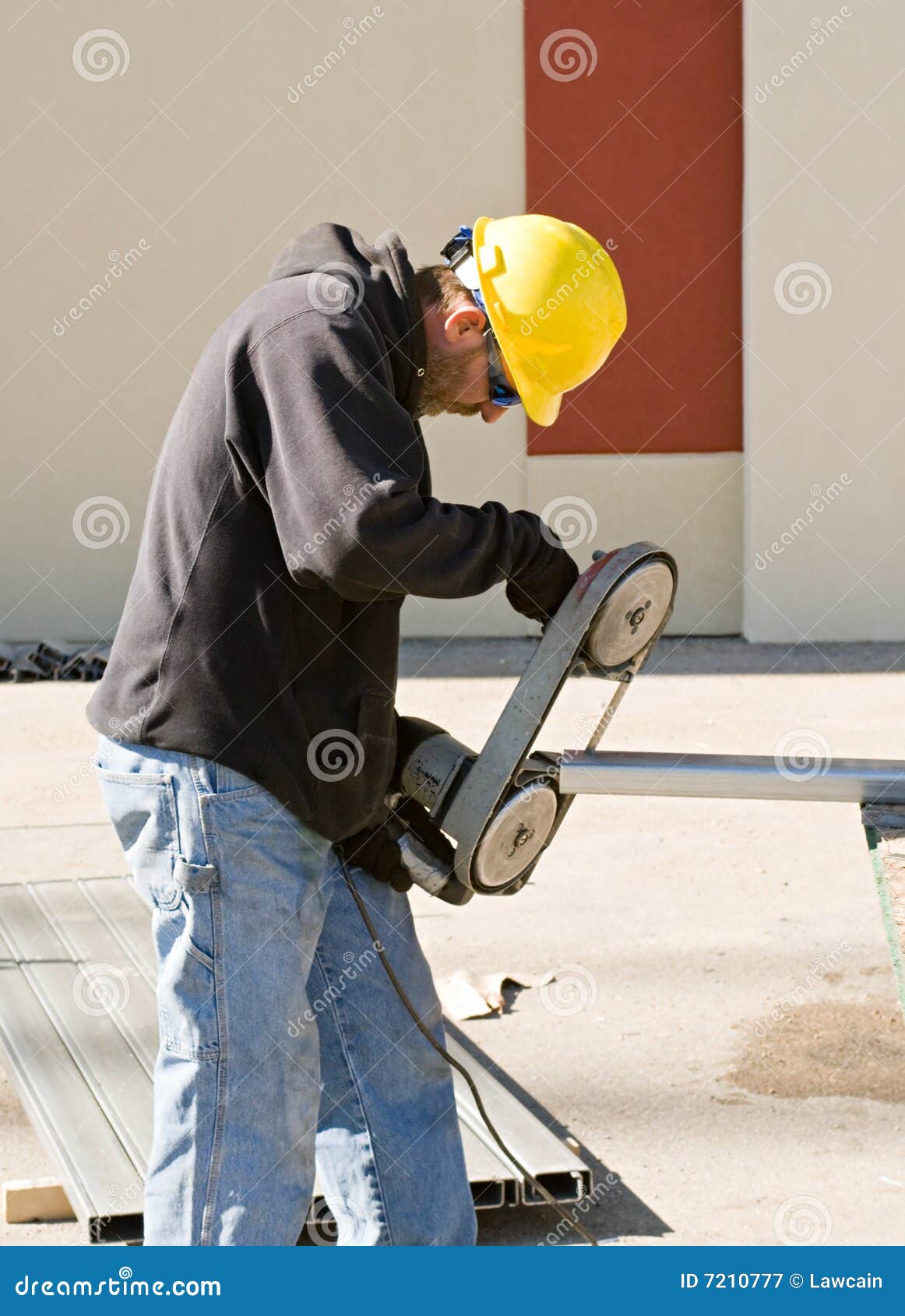 Worker Using Porta-Band Saw Stock Image - Image of jeans, industrial ...