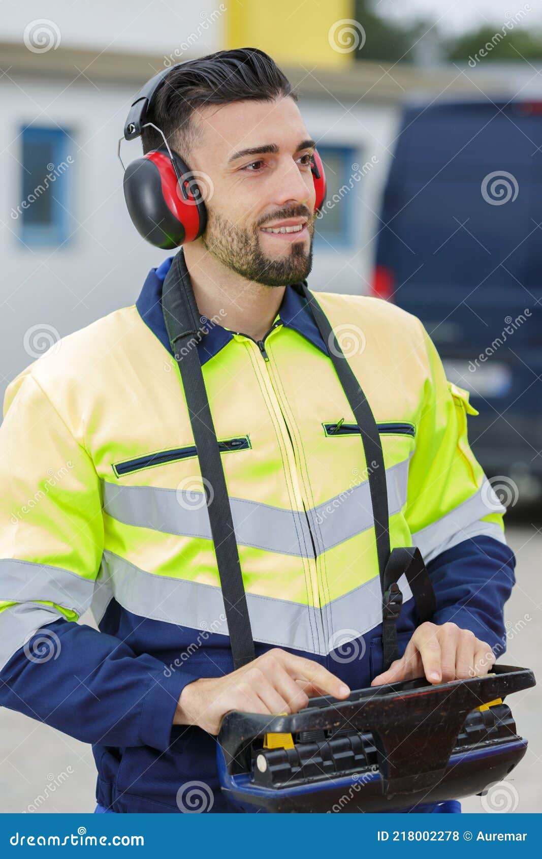 Worker Using Remote Control for Crane Stock Photo - Image of ...
