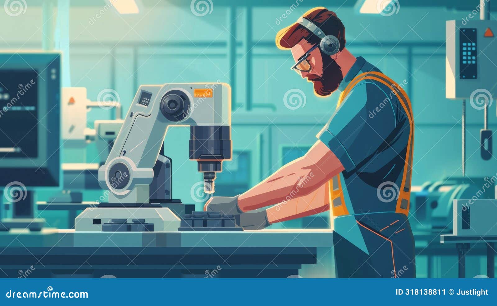 A Worker Using a Specialized Tool with Adjustable Settings ...