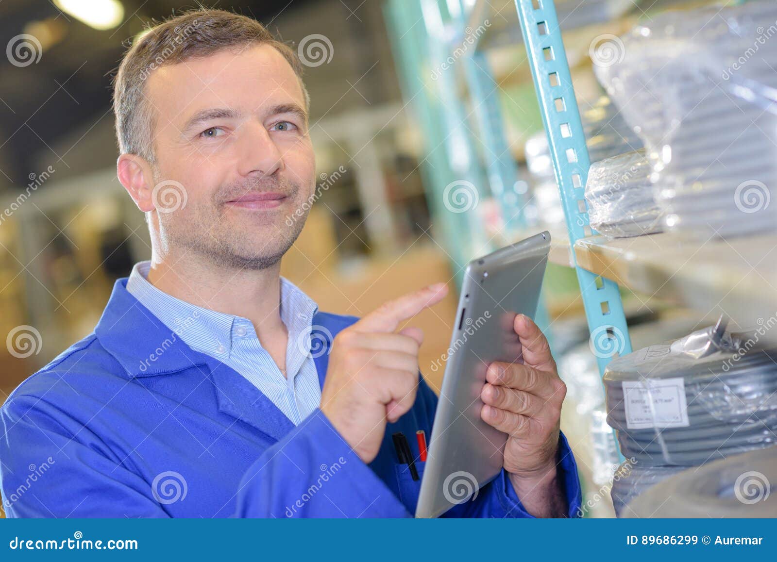 Worker Using Tablet To Store Information Stock Image - Image of locate ...