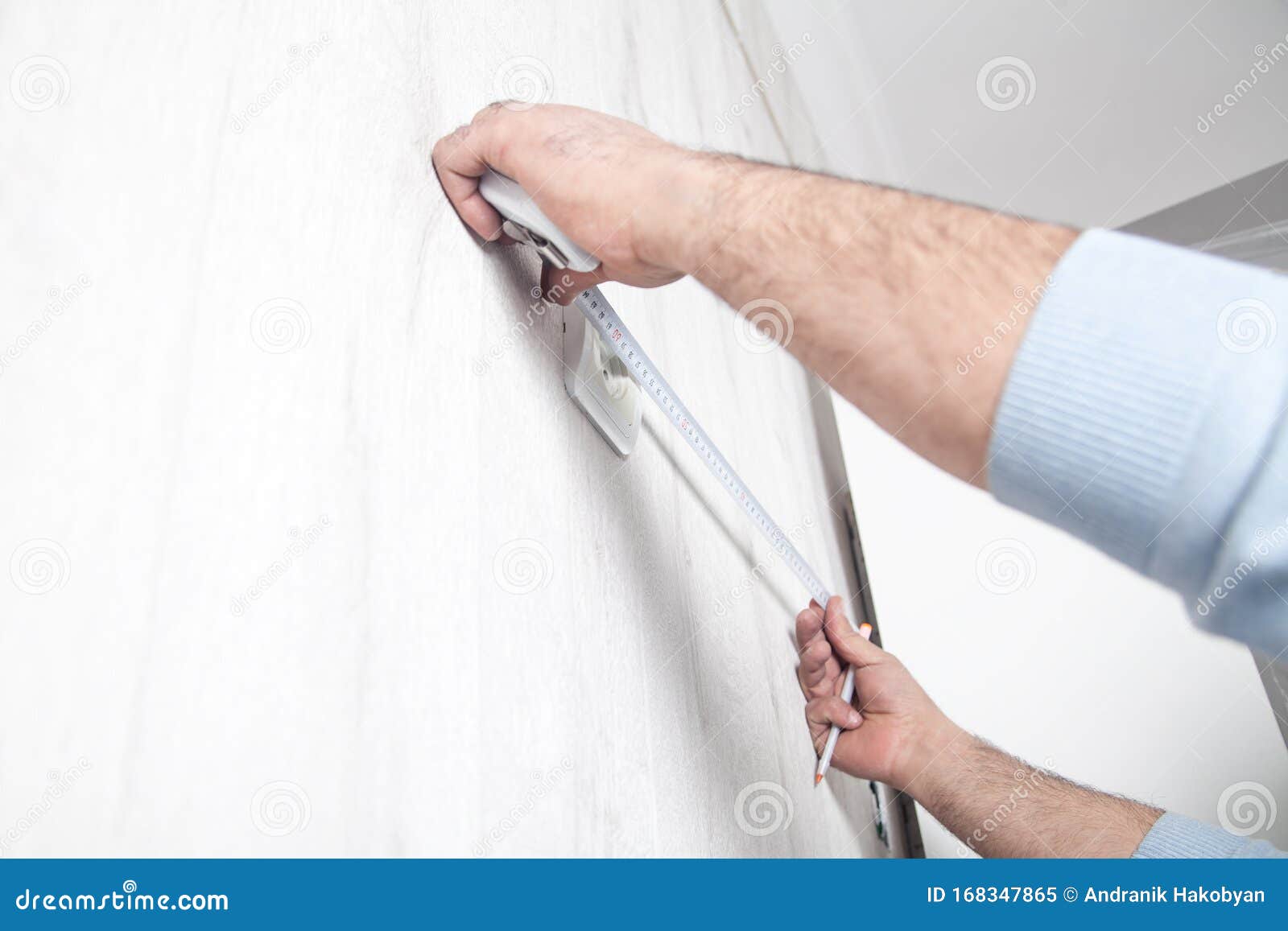 Worker Using Tape Measure for Home Renovation Stock Image - Image of ...
