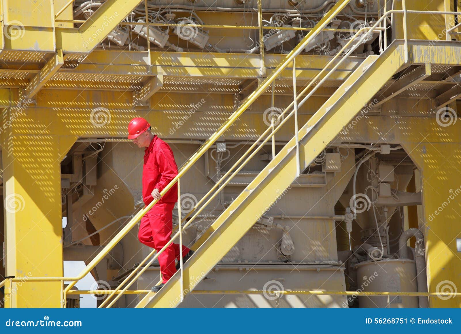 Worker Walking Down the Stairs in Plant Stock Image - Image of ...