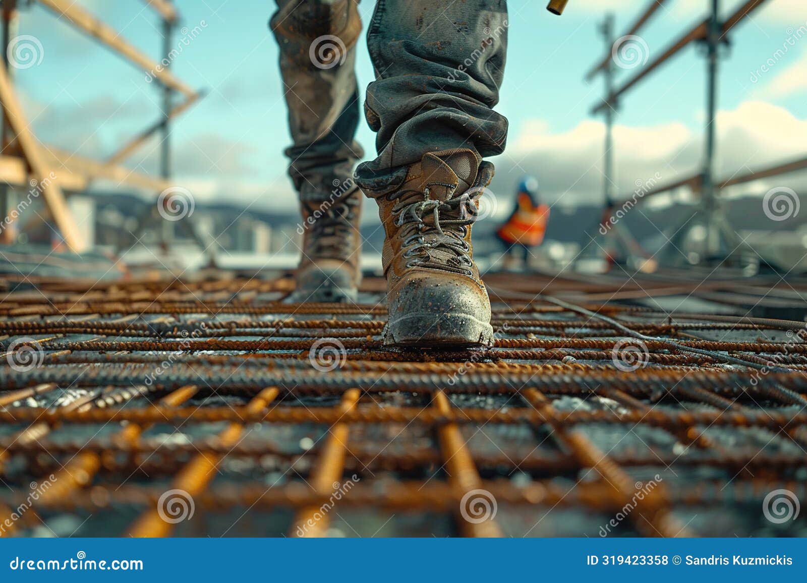 Worker Walking on Metal Platform at Construction Site. Generative AI ...