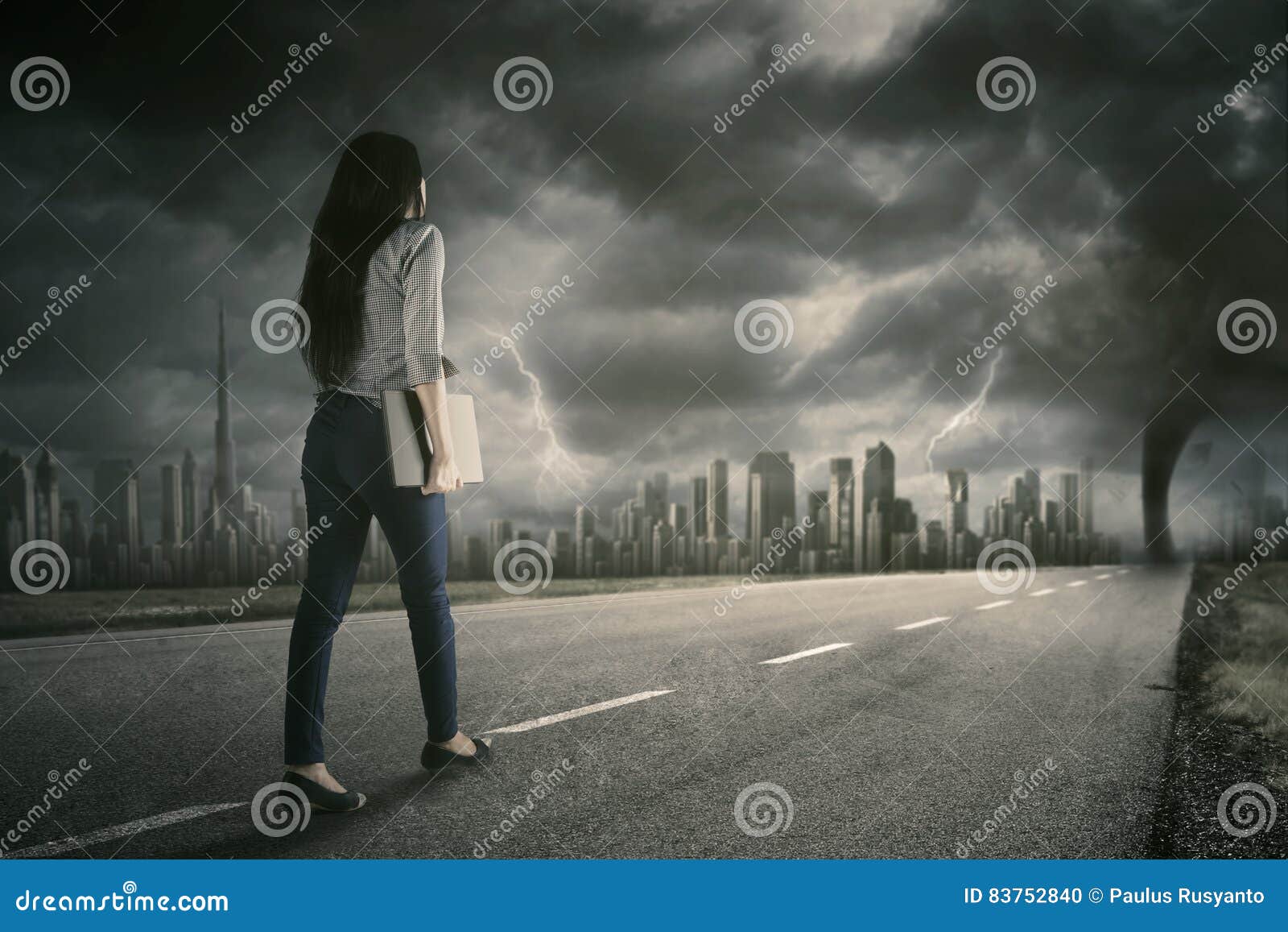 Worker Walking on the Street with Tornado Stock Photo - Image of ...