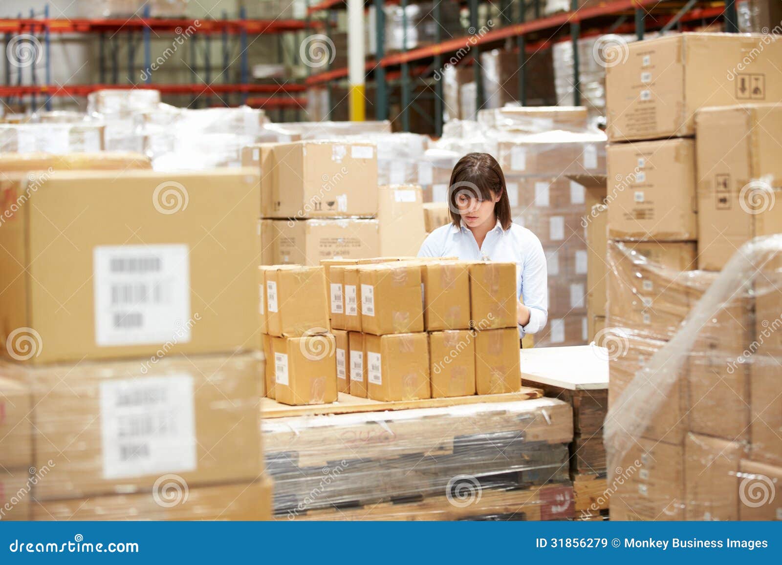 Worker in Warehouse Preparing Goods for Dispatch Stock Image - Image of ...