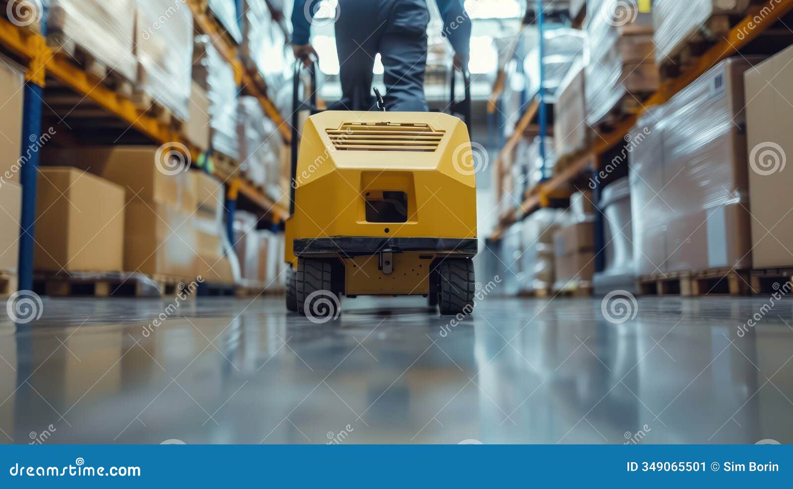 Worker in a Warehouse Pulling a Pallet Jack Filled Stock Illustration ...