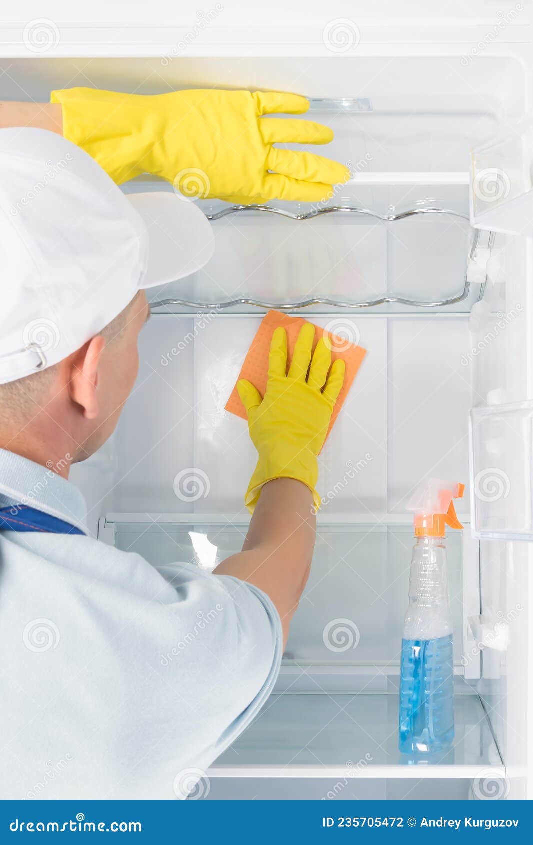 Worker Washes with a Rag Inside the Refrigerator Stock Photo - Image of ...