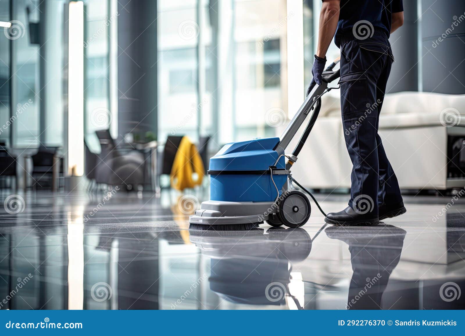 Worker Washing Office Floor with Cleaning Machine. Generative AI Stock ...