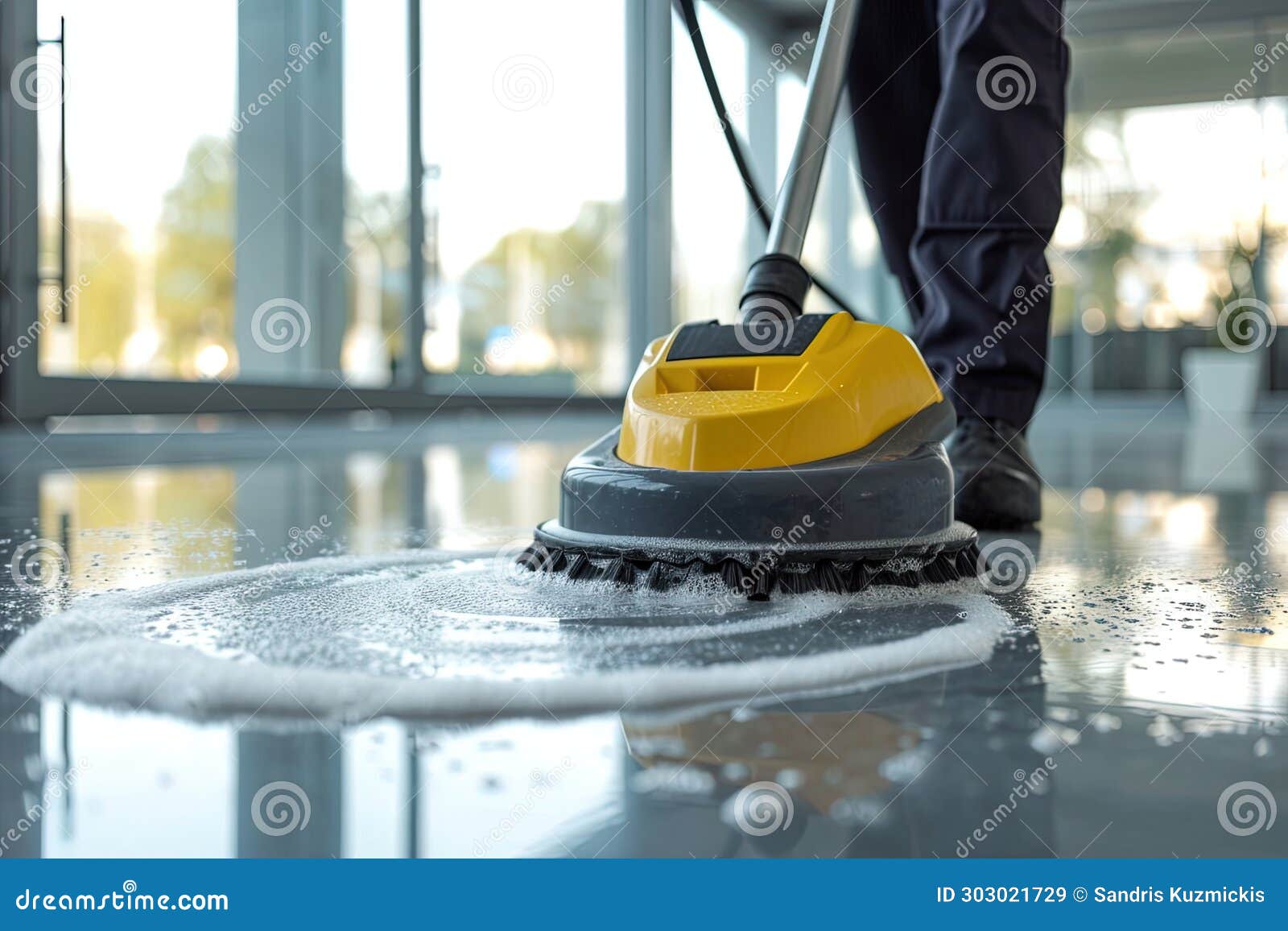 Worker Washing Office Floor with Cleaning Machine. Generative AI Stock ...