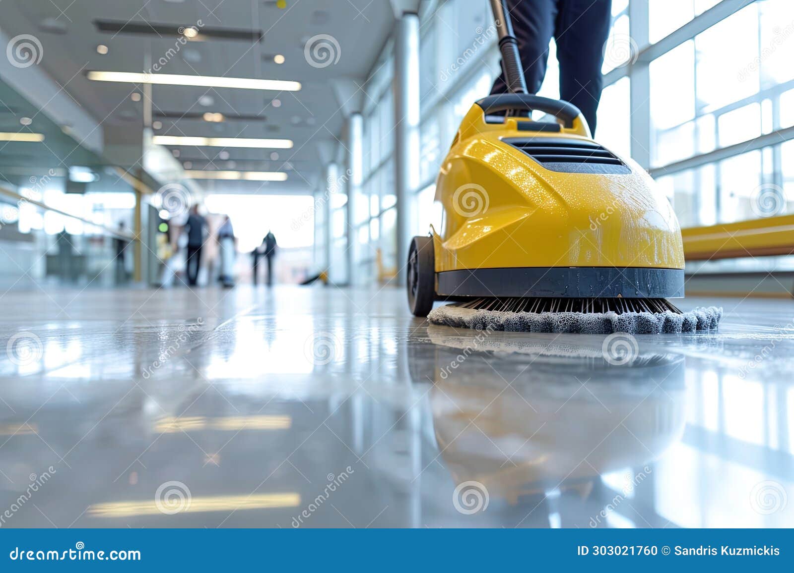 Worker Washing Office Floor with Cleaning Machine. Generative AI Stock ...