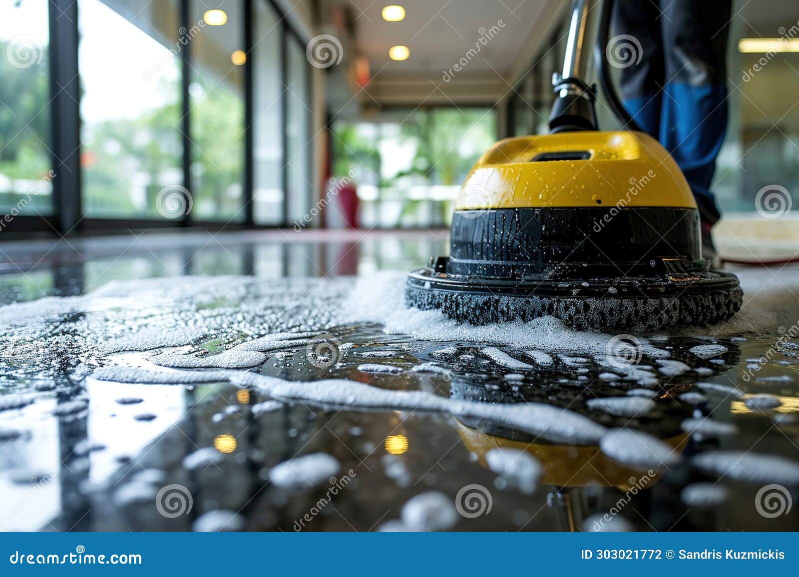 Worker Washing Office Floor with Cleaning Machine. Generative AI Stock ...