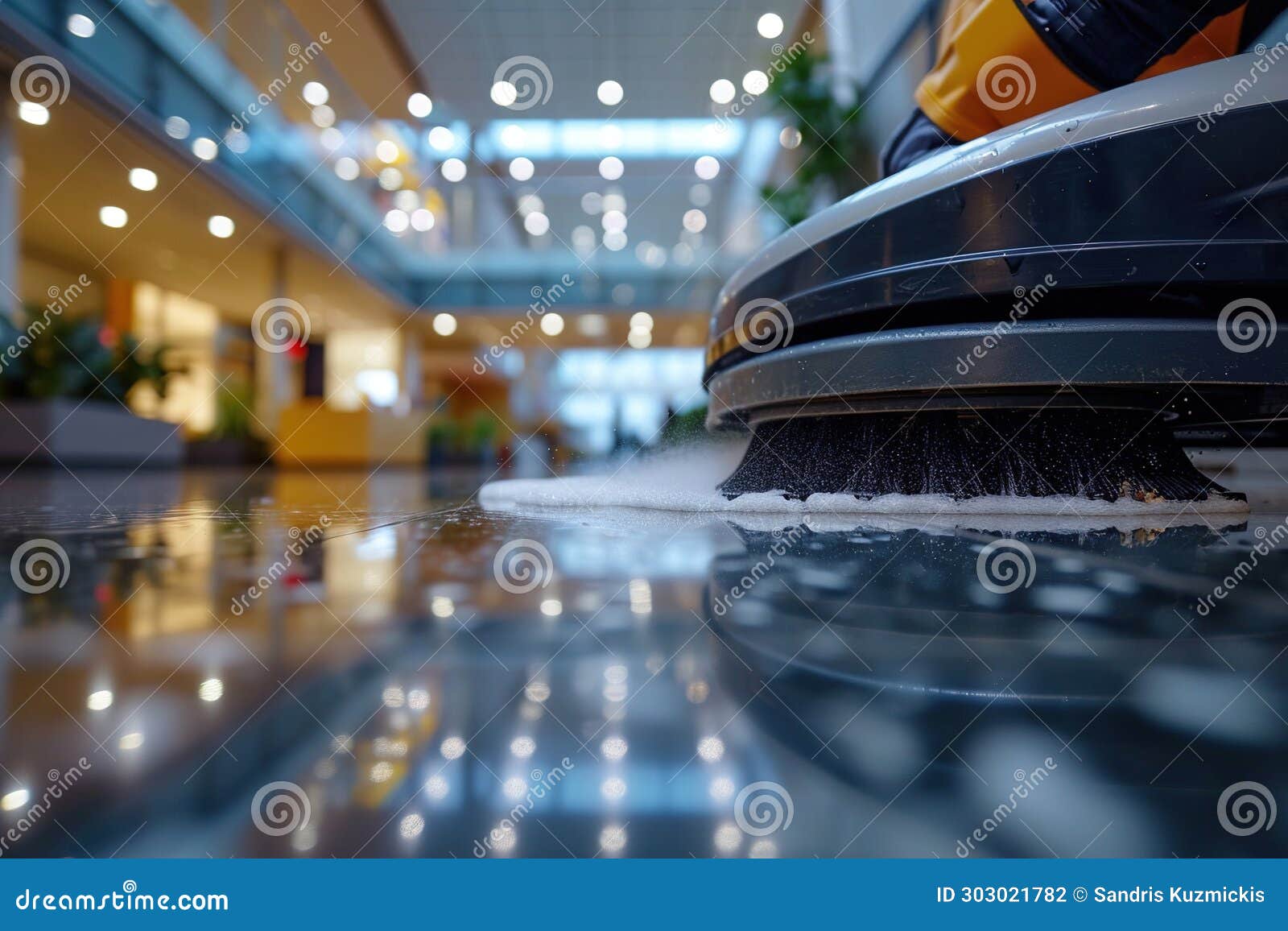 Worker Washing Office Floor with Cleaning Machine. Generative AI Stock ...