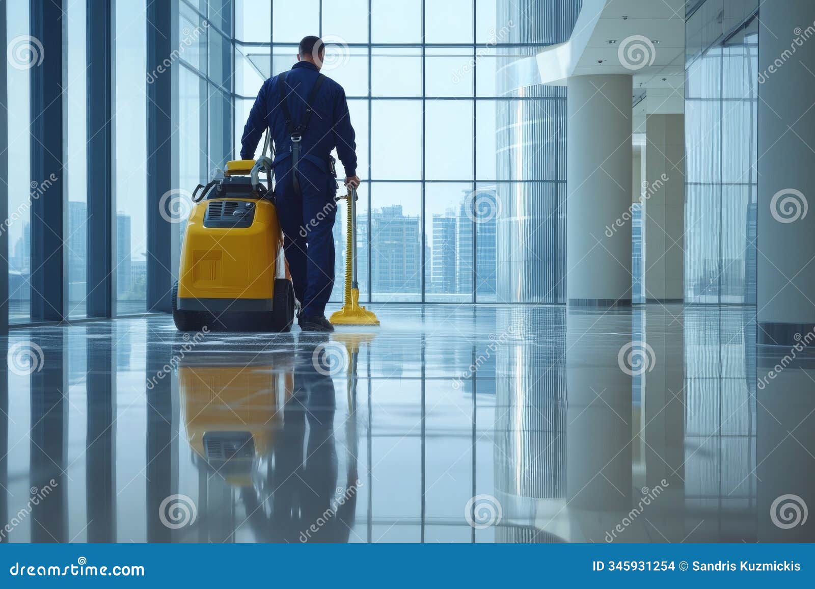 Worker Washing Office Floor with Cleaning Machine. Generative AI Stock ...