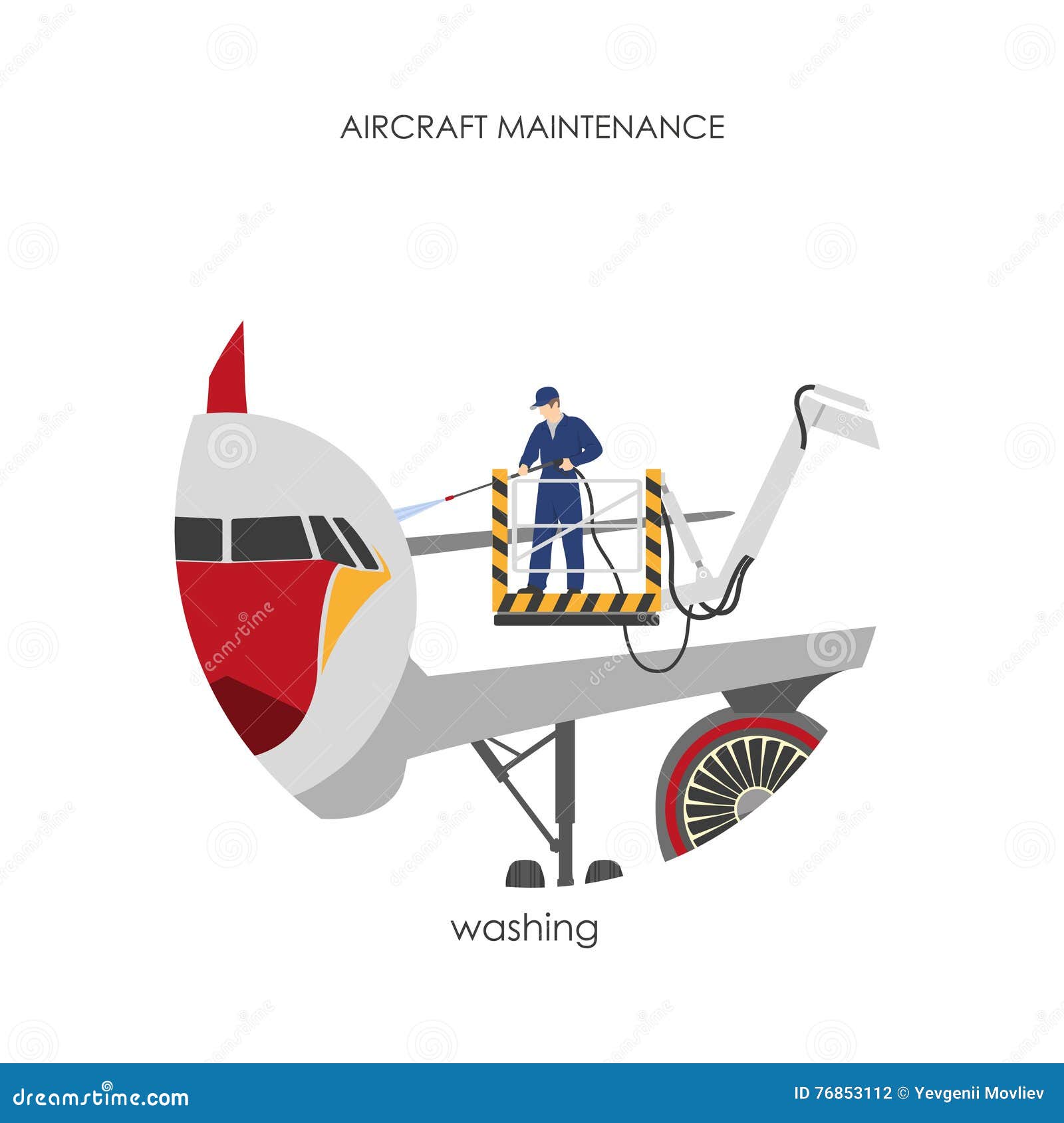 The Worker is Washing the Plane is Parked. Aircraft Cleaning Stock ...