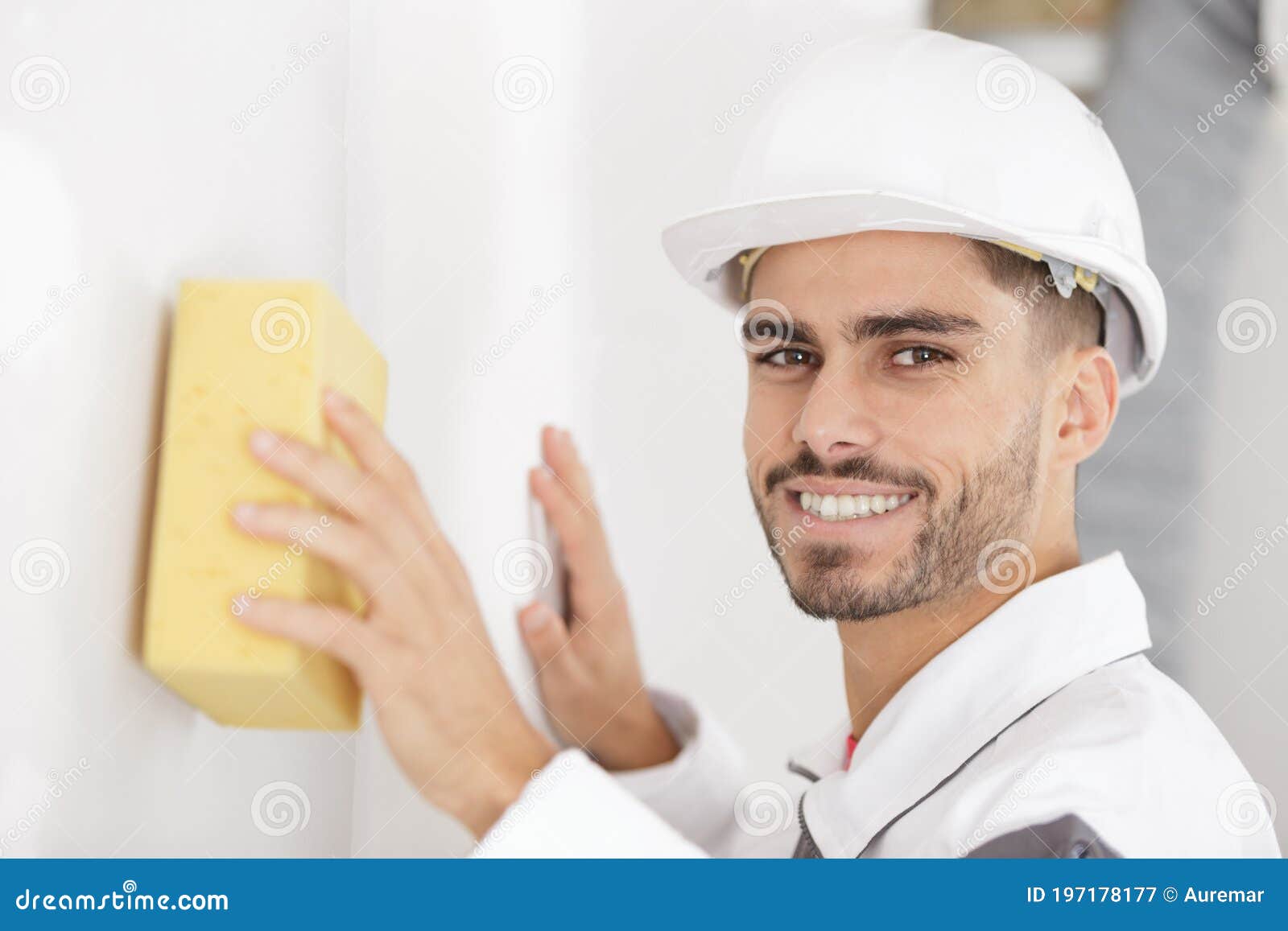 Worker washing wall stock image. Image of builder, professional - 197178177