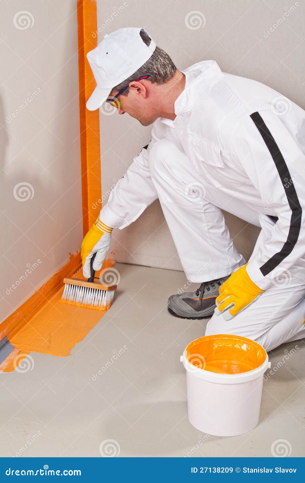 Worker waterproofing stock image. Image of bathroom, cement - 27138209