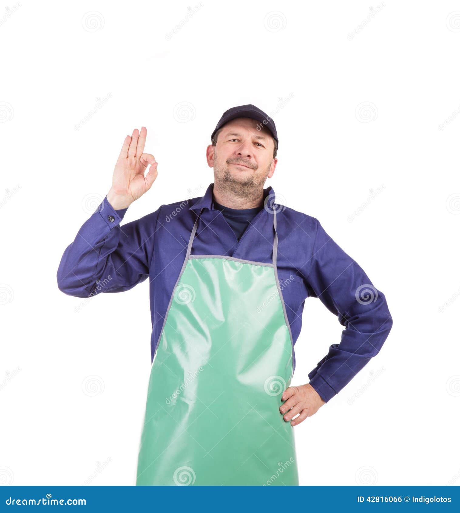 Worker wearing blue apron. stock photo. Image of wear - 42816066