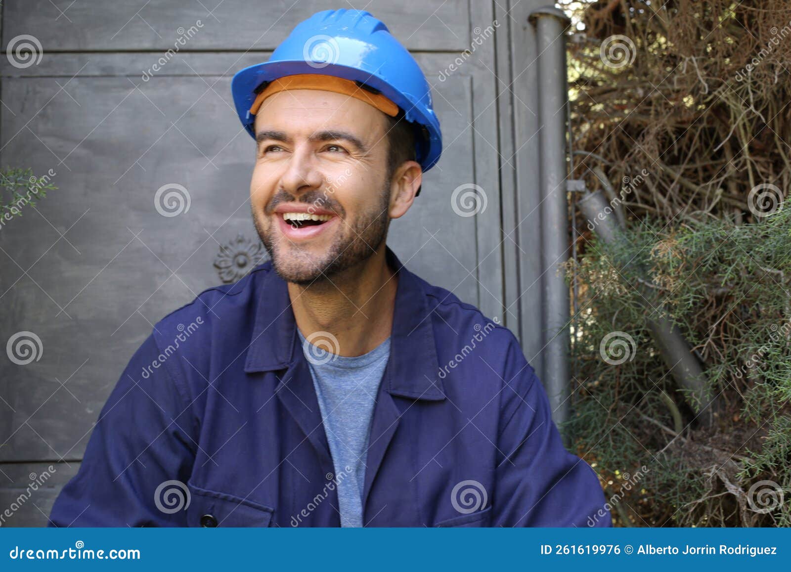 Worker Wearing Blue Uniform Portrait Stock Photo - Image of expression ...