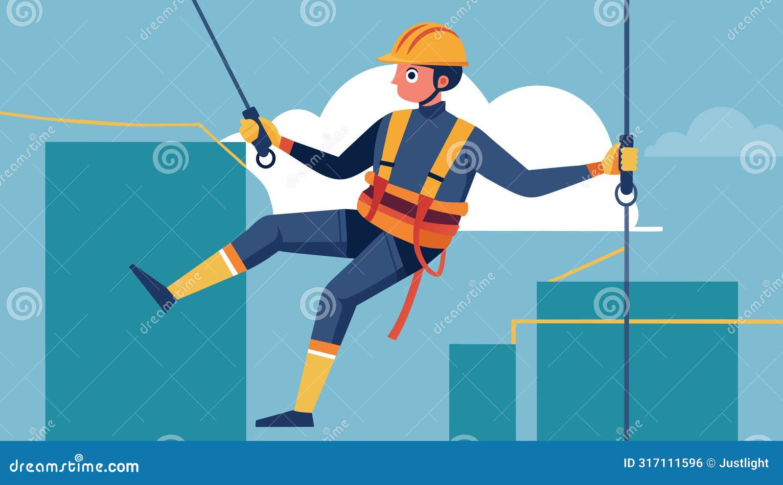 A Worker Wearing A Harness While Practicing Proper Fall Protection ...