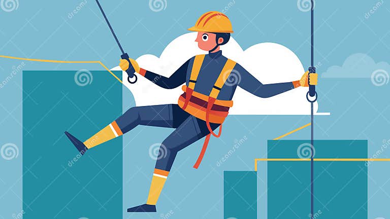A Worker Wearing a Harness while Practicing Proper Fall Protection ...