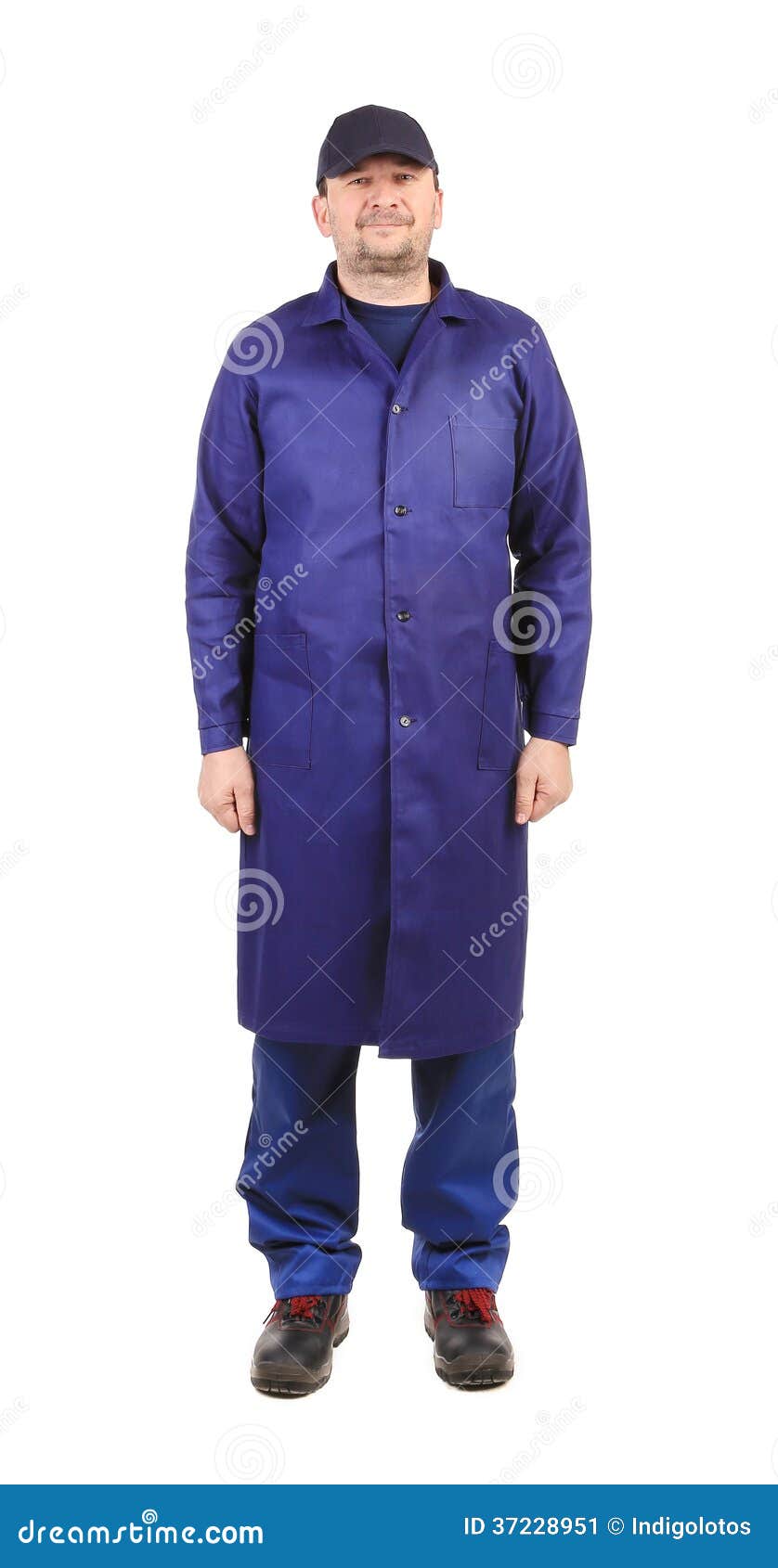 Worker wearing long robe. stock image. Image of button - 37228951