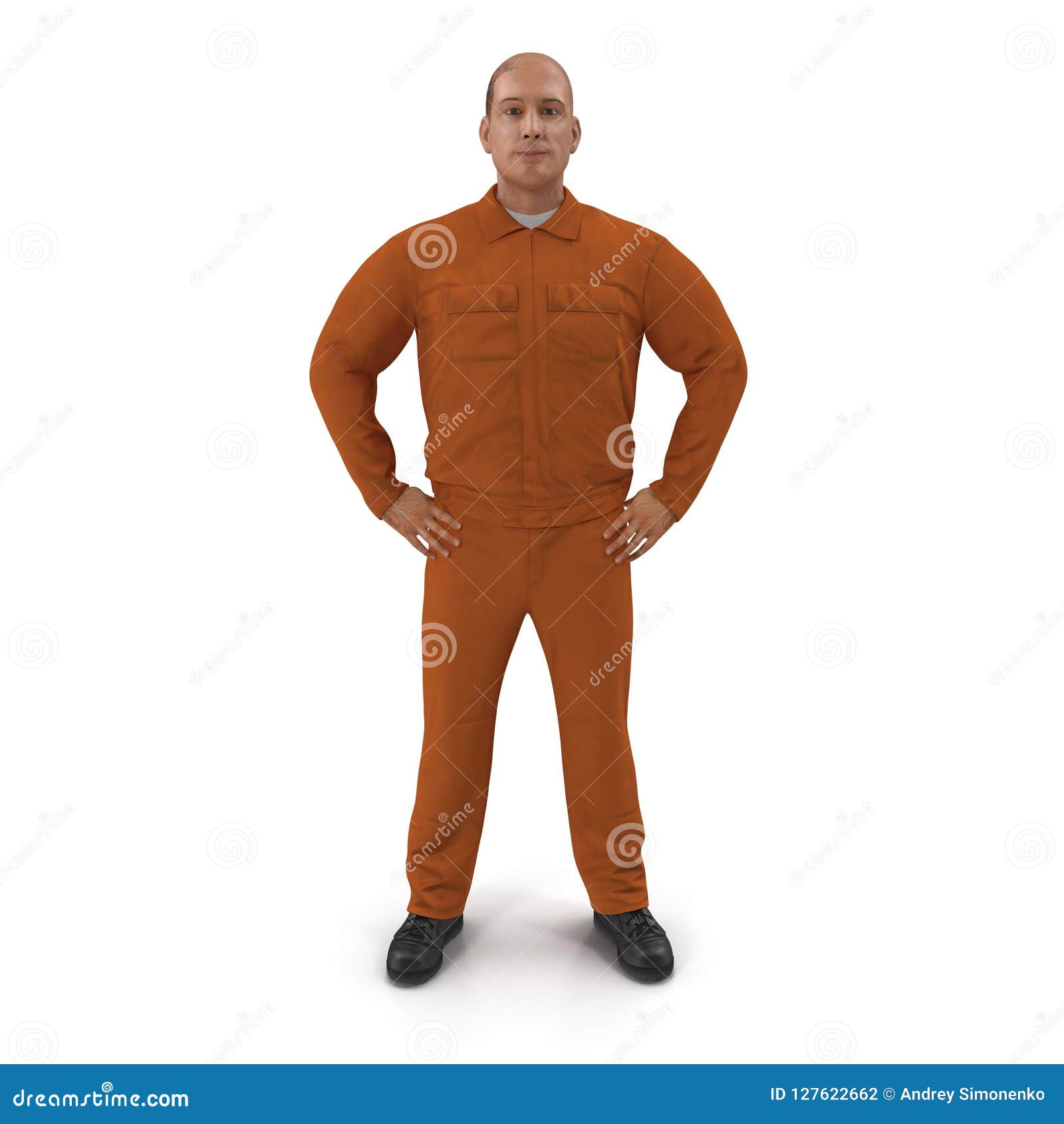 Worker Wearing Orange Coveralls Standing Pose. 3D Illustration Stock ...